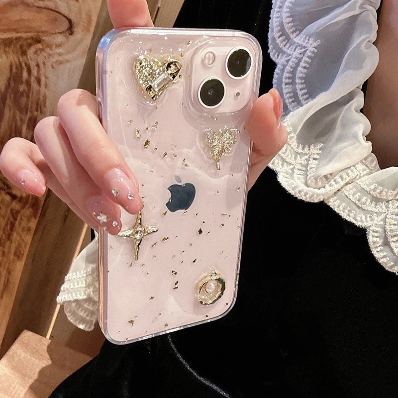Luxury 3D Gold Plating Gem Transparent Case For Iphone 14 13 12 11 Pro ...