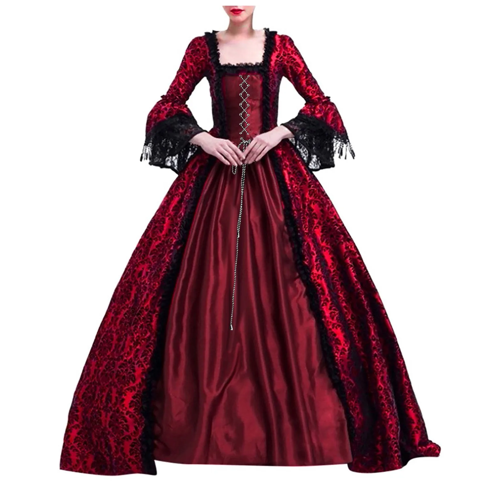 Vestido-retr-de-renda-feminino-Manga-comprida-Medieval-Vitoriano-Corte ...