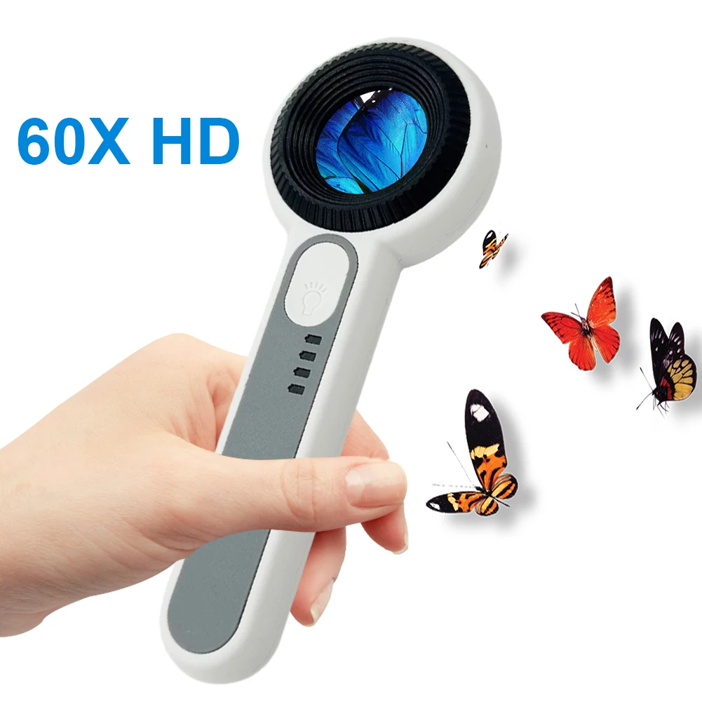 60X Handheld Magnifier with LED Light Portable Lighted Magnifier ...