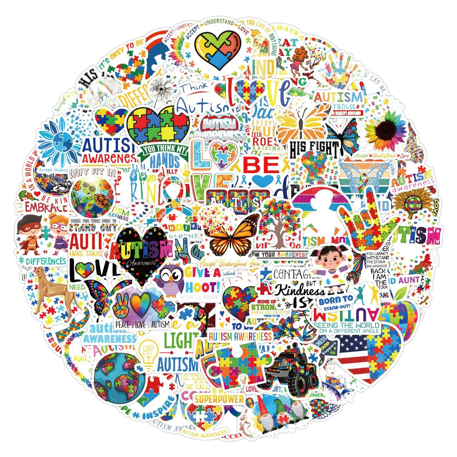 100PCS Autism Awareness Angel Baby Stickers Waterproof Fridge Guitar ...