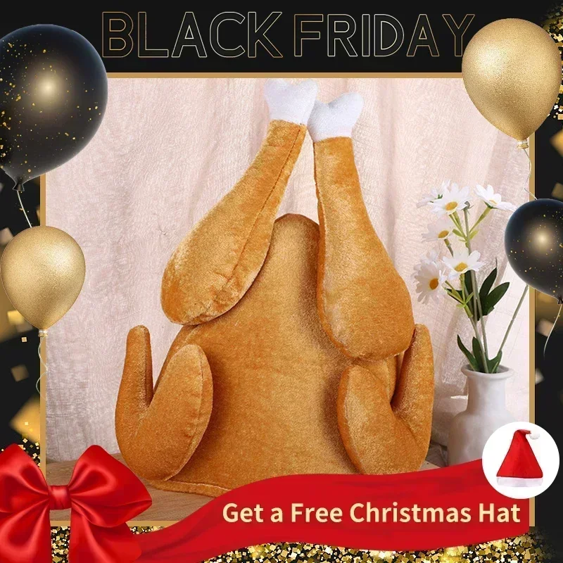 New Plush Roasted Thanksgiving Turkey Hat Novelty Cooked Chicken Bird ...