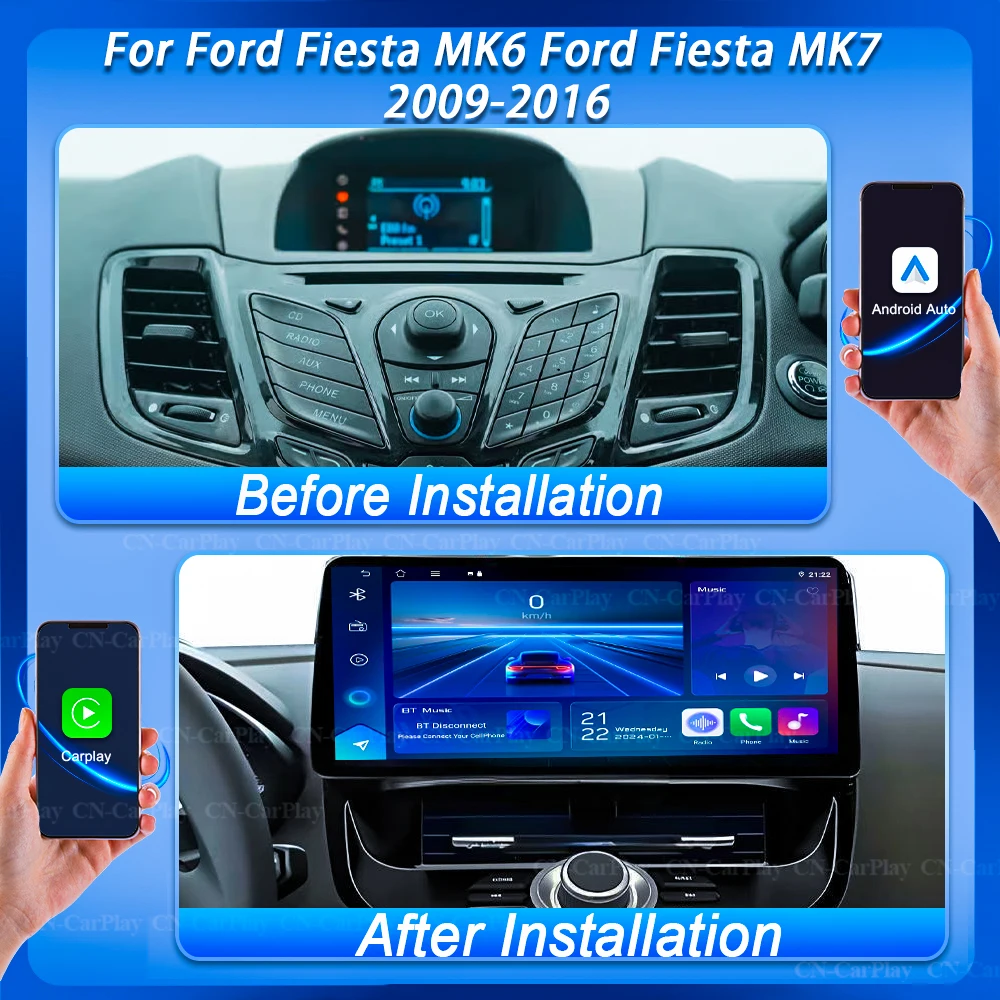 12.3" Android 16 Car Radio For Ford Fiesta MK6 Ford Fiesta MK7 2009 ...