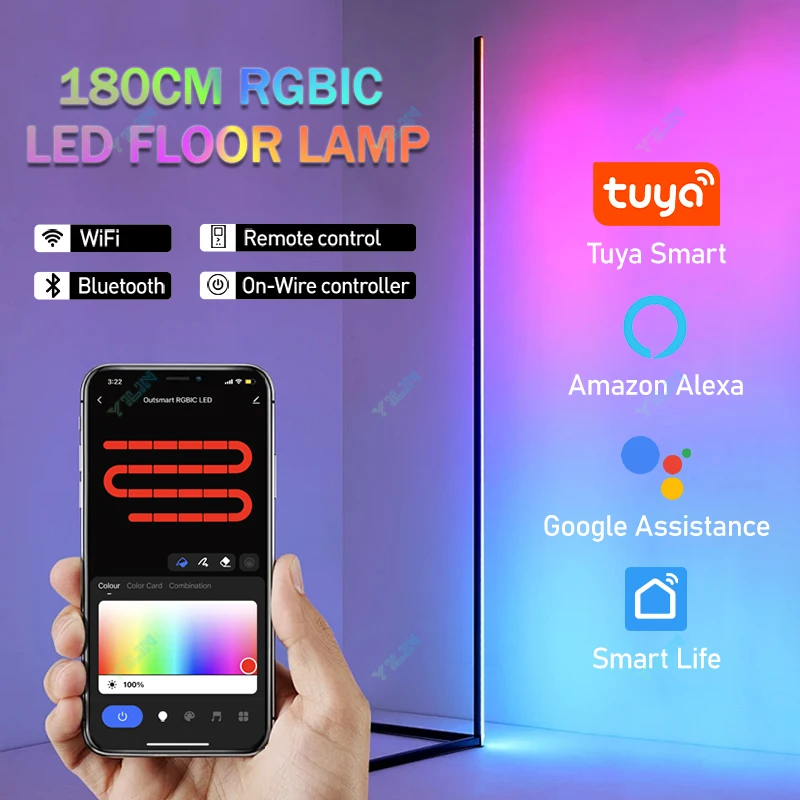 Higher 180CM Smart Floor Lamp RGBIC Color Smart Tuya APP Remote Control ...