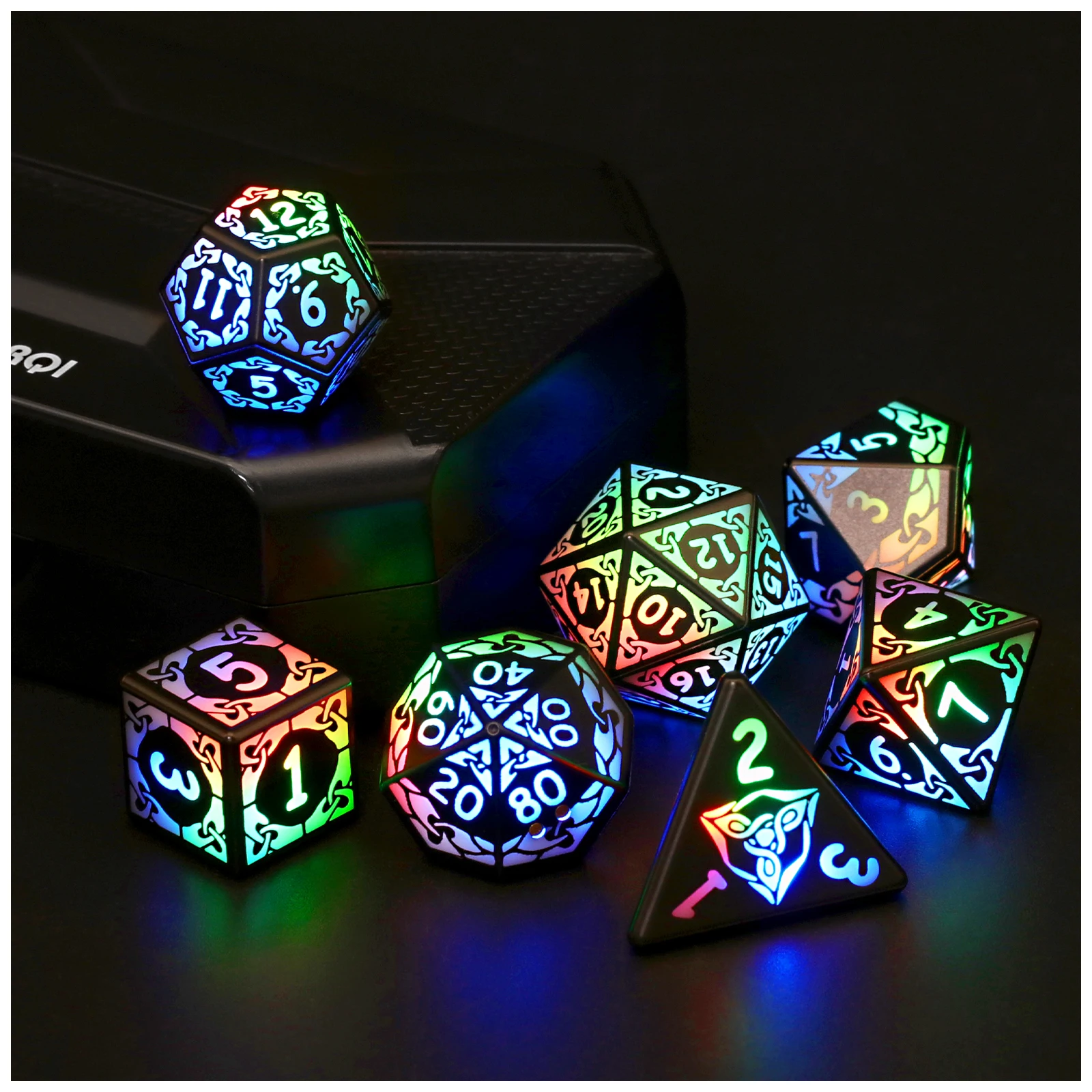 Juego-de-dados-de-colores-con-luz-LED-recargable-DND-D-D-con-caja-de ...