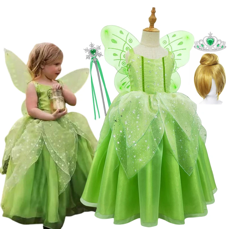 Disney-Girls-Tinker-Bell-Costume-Halloween-Costume-for-Kids-Green ...