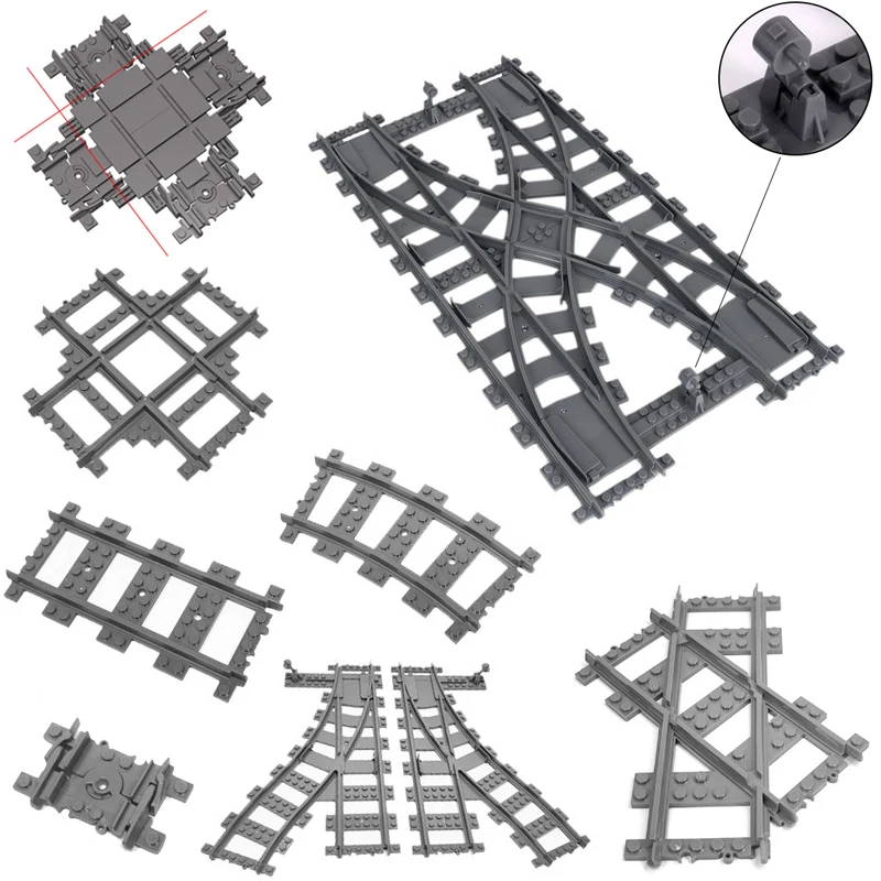 Rail Car City Train MOC Building Blocks Railway Tracks Parts Cross ...