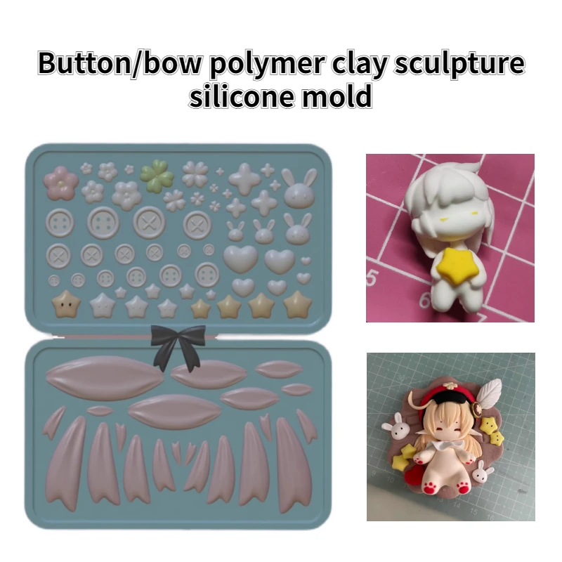 Button/bow Polymer Clay Sculpture Silicone Mold DIY Pottery Doll/Anime ...