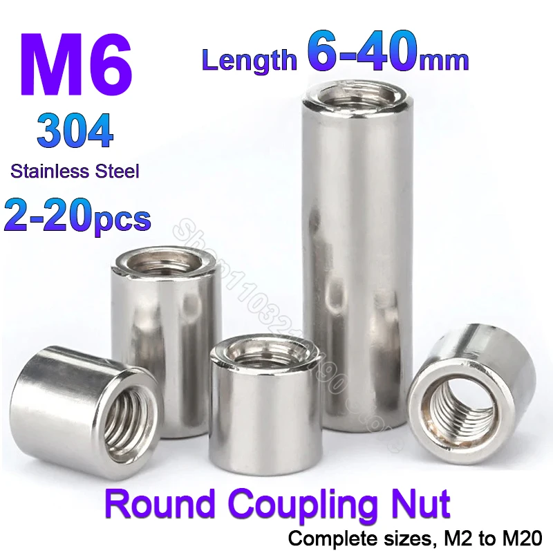 2-20pcs-M6-304-Stainless-Steel-Extension-Round-Column-Joint-Coupling ...