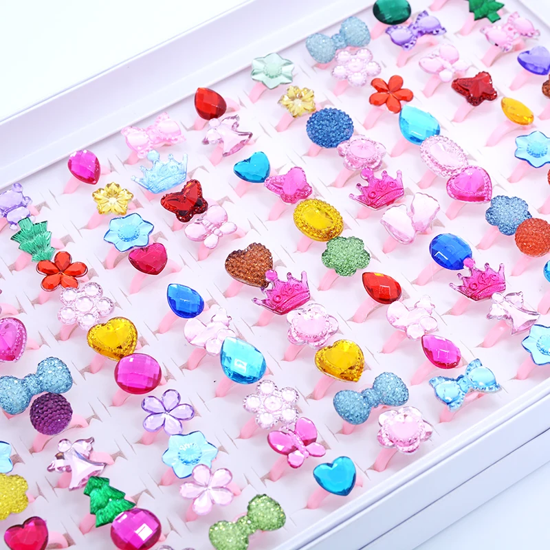 100Pcs-Bulk-Lot-Children-Rings-Plastic-Crystal-Mixed-Pattern-Jewelry ...