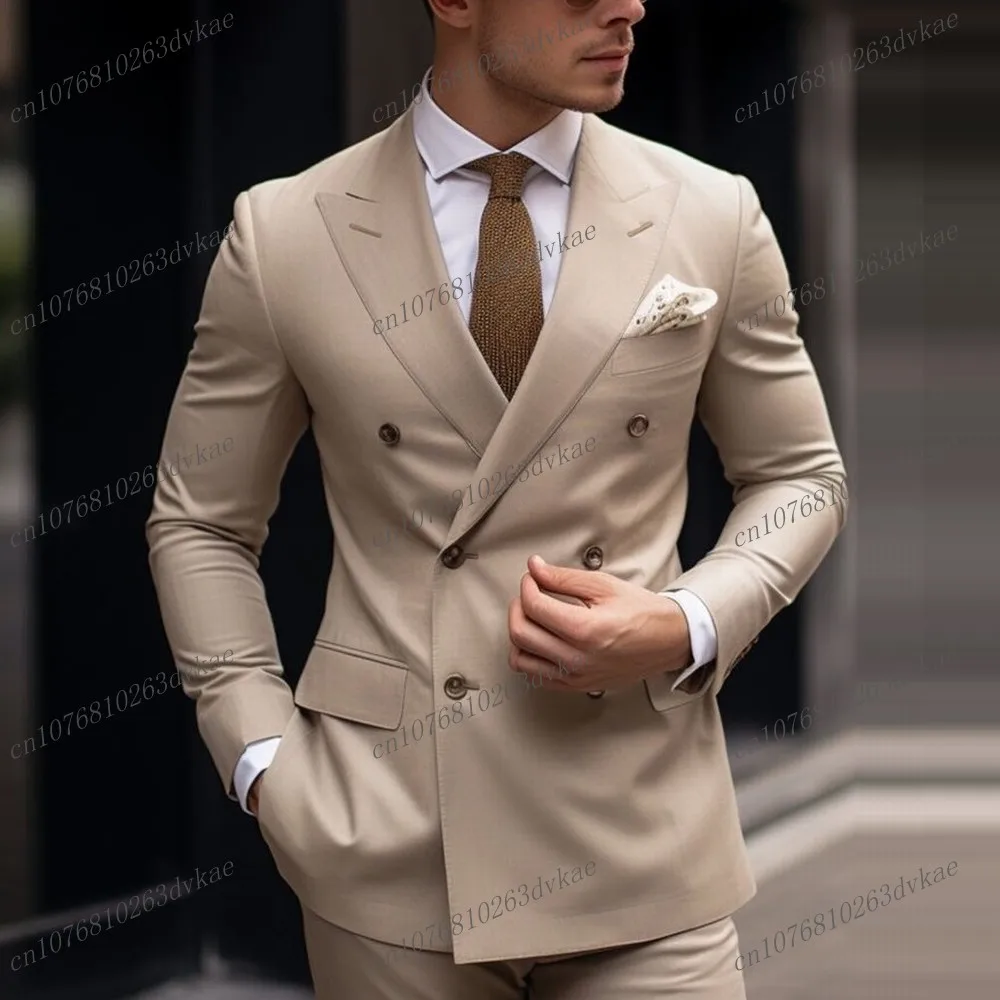 New-Beige-Business-Suit-Men-Tuxedos-Groom-Groomsman-Formal-Prom-Wedding ...