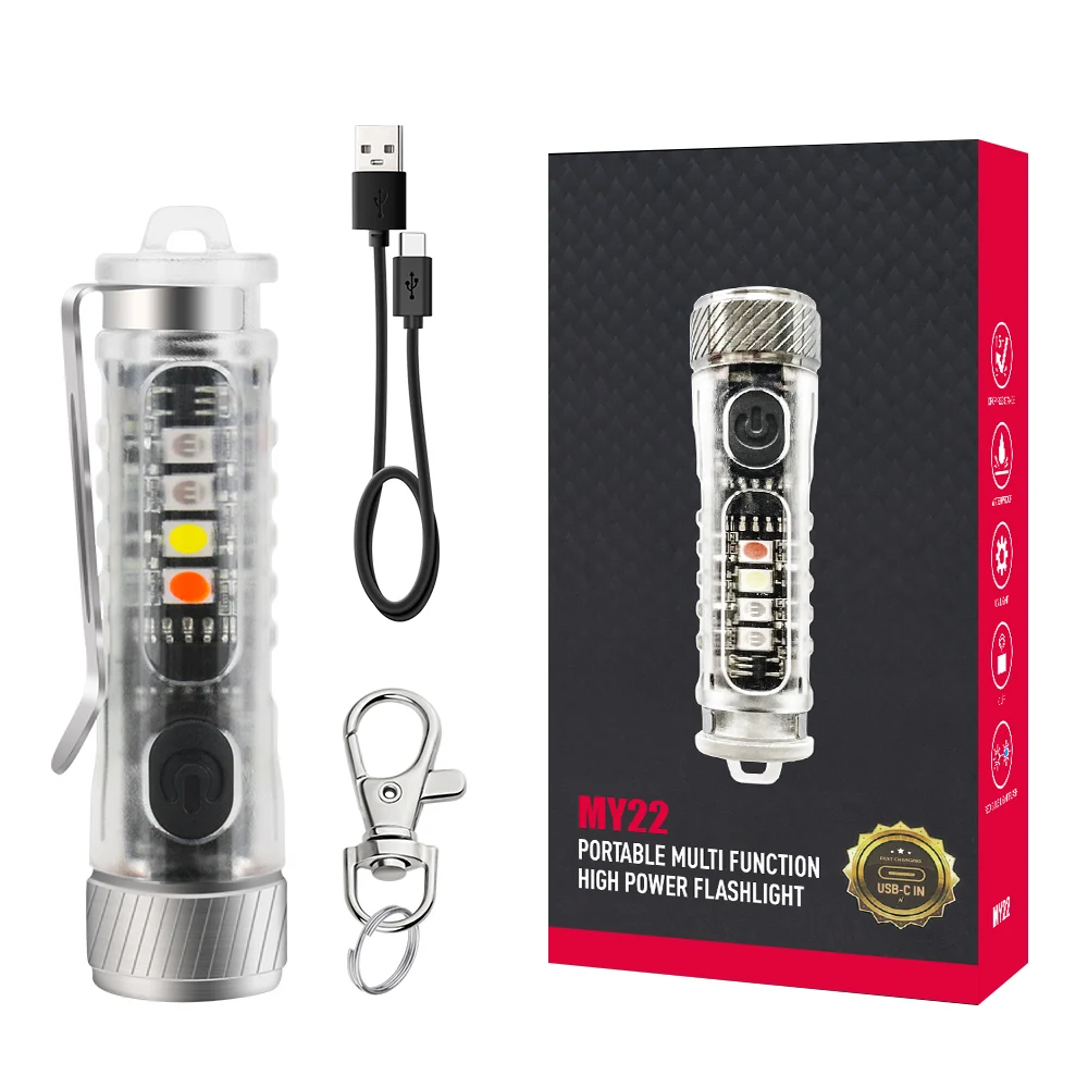 Powerful LED Mini Keychain Flashlight Waterproof IPX4 Rechargeable ...