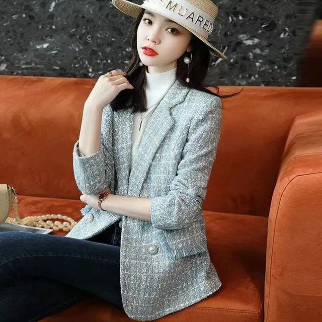 Womens Grey Tweed Blazer