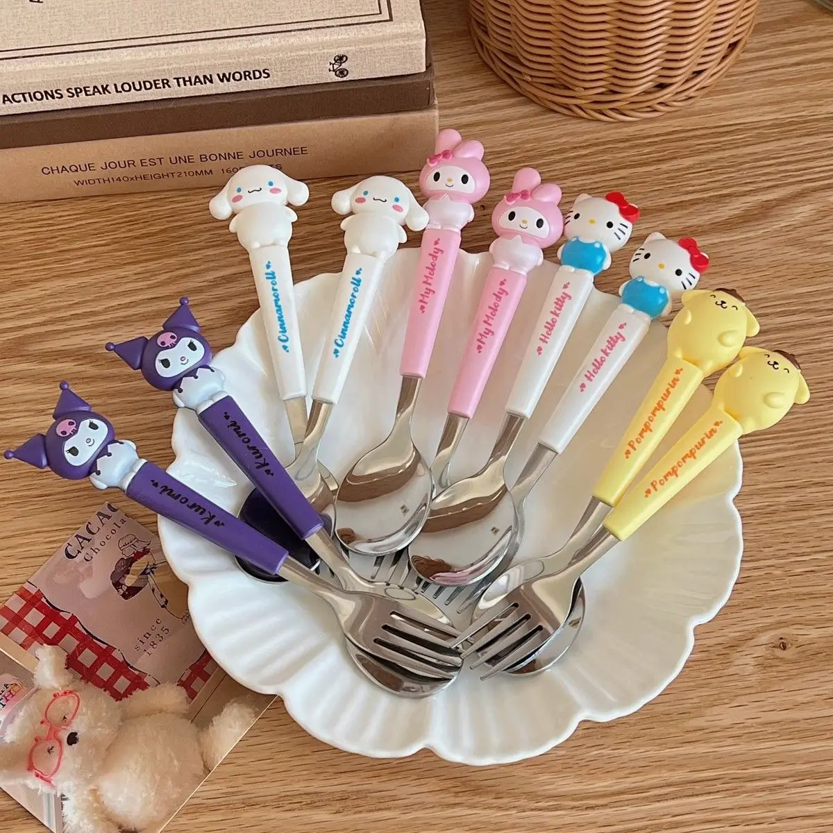 2Pcs-Sanrio-Cutlery-Set-Anime-Hellos-Kitty-Kuromi-Tableware-Stainless ...