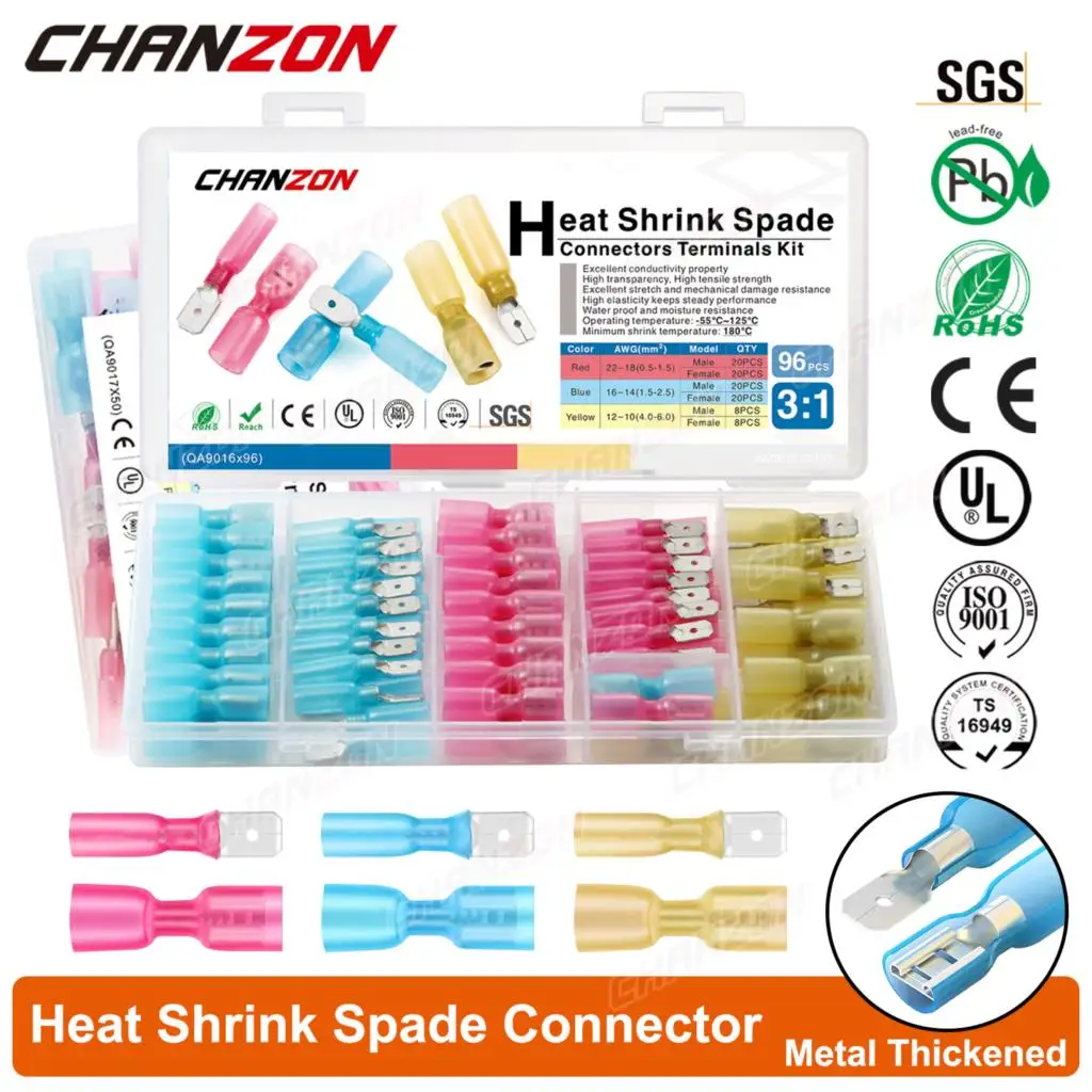 50/96PCS Male Female Heat Shrink Spade Crimp Connectors Kit Marine ...
