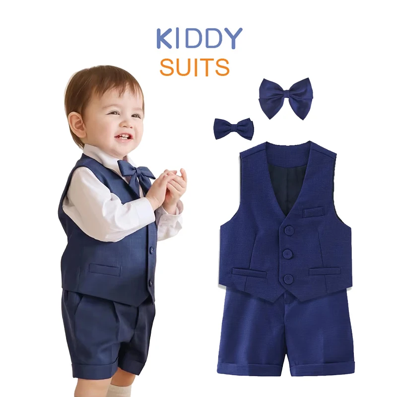 CNbeiboom Boutique Clothes Boys Formal Birthday Suit Kids Blue Vest ...