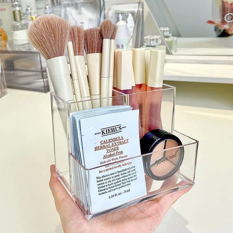 Transparent-three-grid-makeup-box-Make-up-brush-bucket-cosmetic ...