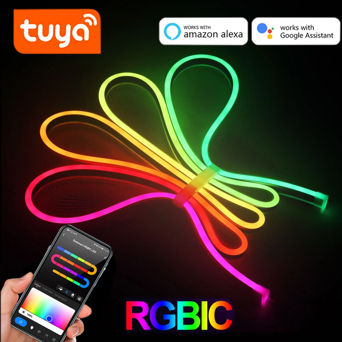 Dc12v/24v tuya app wifi rgbic conduziu o trabalho da luz de néon com ...