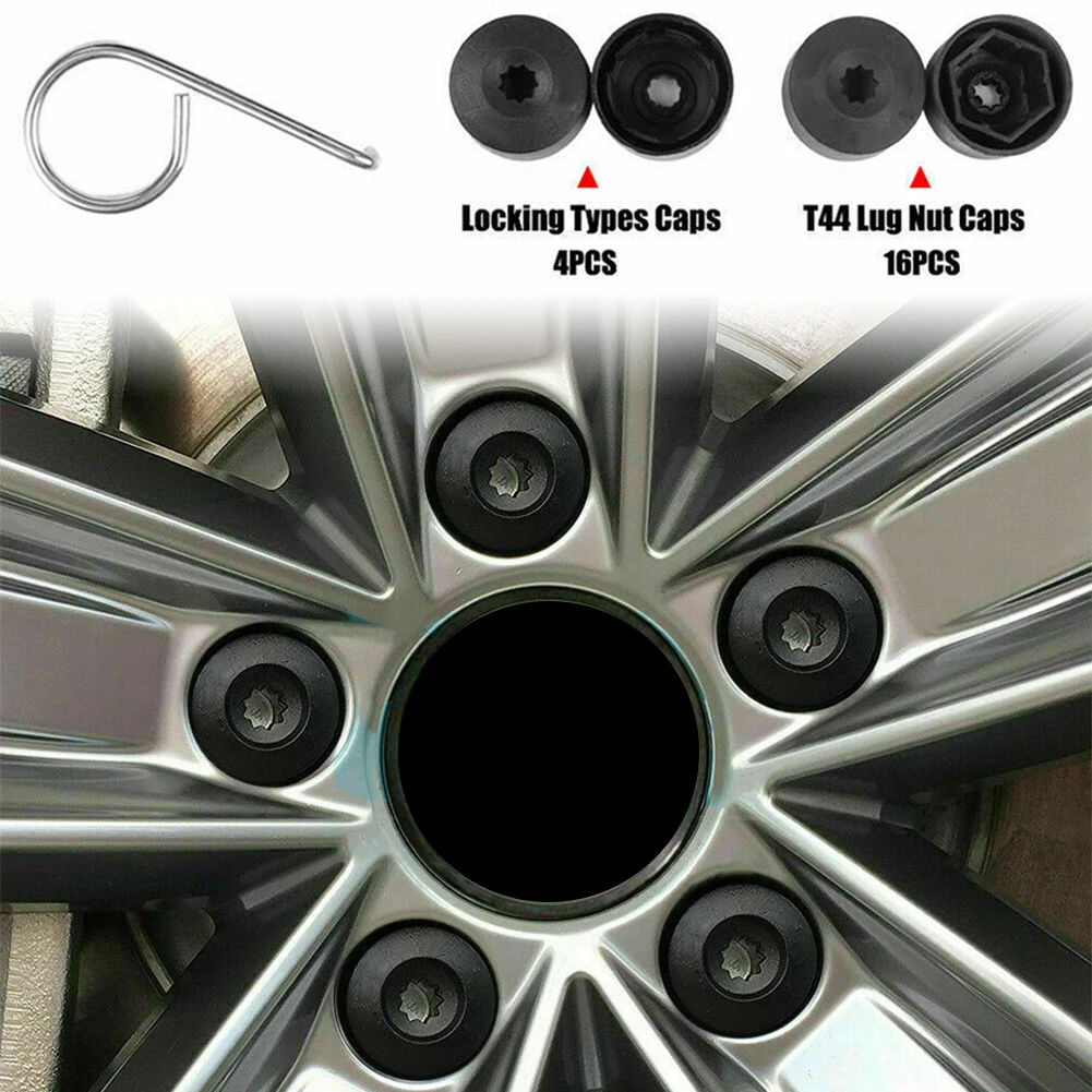 20pcs Wheel Lug Nuts Covers Caps With Removal Tool 17mm Black Plastic ...