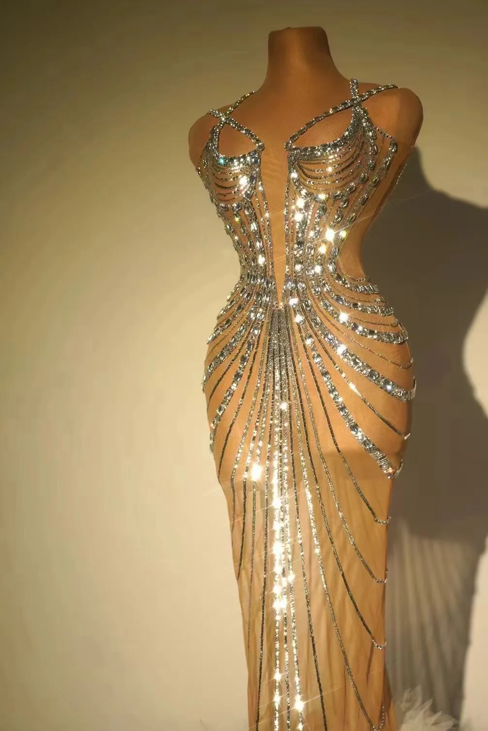 Women-Sexy-Mesh-Sparkling-Water-Diamond-Sequins-Evening-Dress-Elegant ...