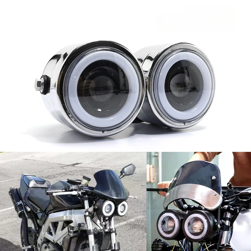 Motorcycle-Modified-LED-Double-Eye-Headlights-Round-Motor-Electroplate ...