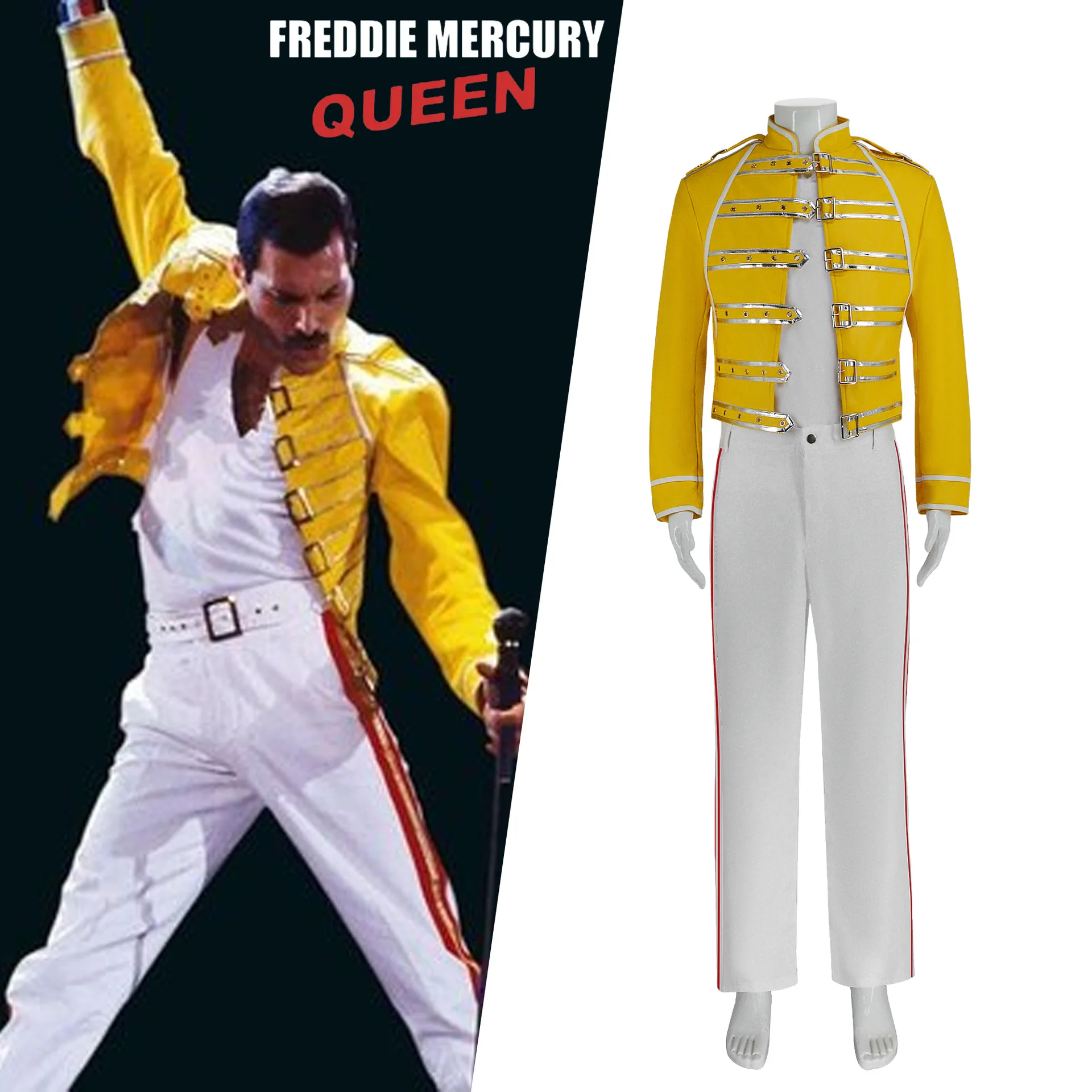 Queen Lead Vocals Freddie Mercury Cosplay Costume Queen Band Yellow ...