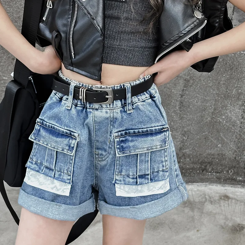 2024-Summer-junior-girls-double-pockets-denim-shorts-Teenage-Children ...