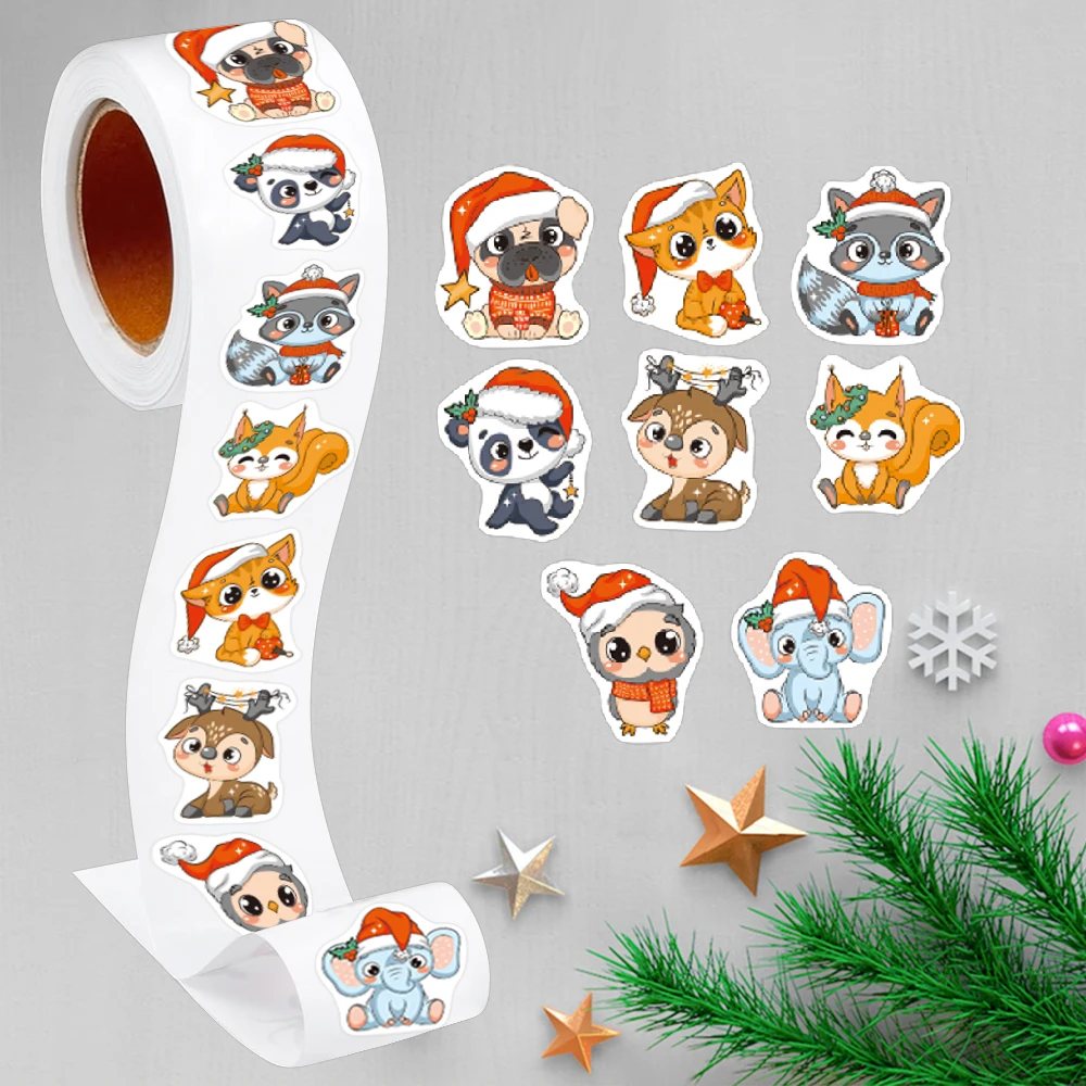 500Pcs-Roll-Heterotypic-Christmas-Themed-Animals-Stickers-8-Designs-2 ...