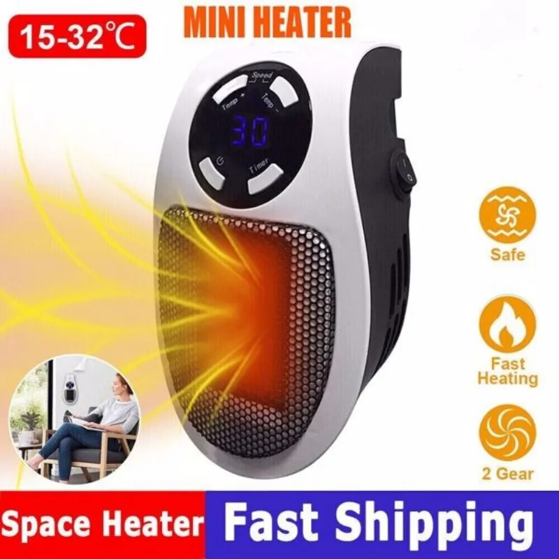 Portable Plug in Wall Space Heater Digital Timer Electric Personal ...