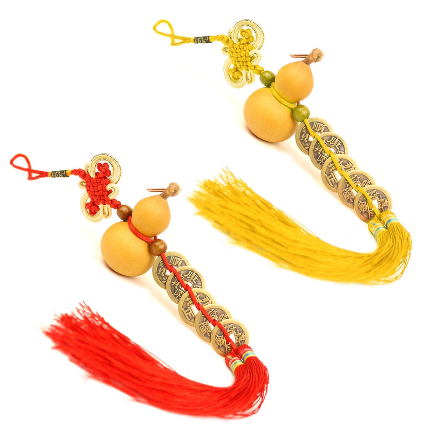 Handgemaakte-Kalebassen-Chinese-Knoop-Kwastje-Feng-Shui-Hu-Lu-Hanger ...