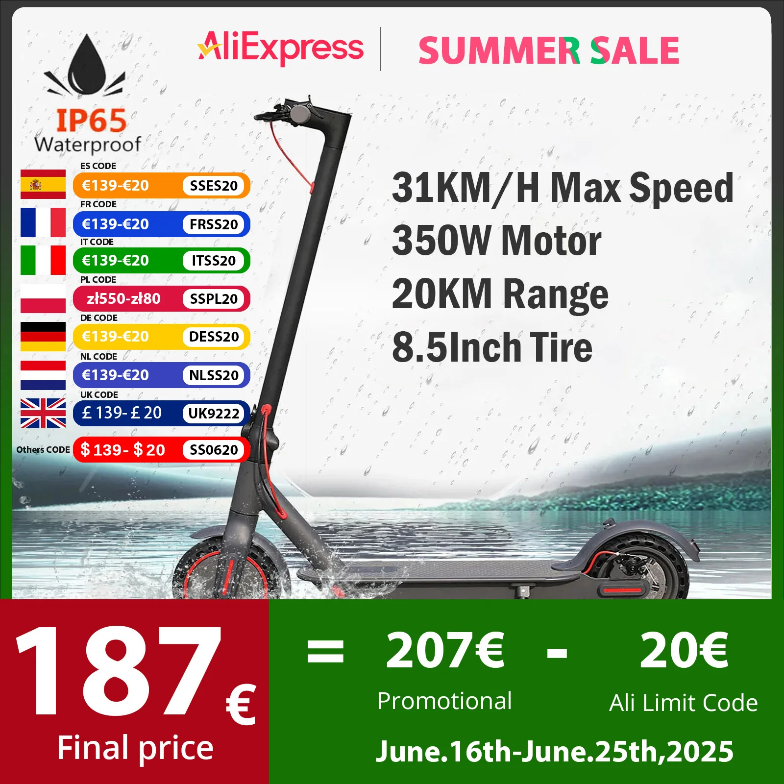 365GO 350W Electric Scooter, 8.5 Inch 31KM/H Adult Foldable Electric ...