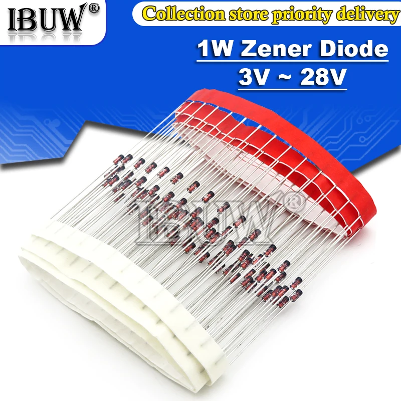 100pcs 1W Zener diode DO-41 3V 3V3 3V6 3V9 4V3 4V7 5V1 5V6 6V2 6V8 7V5 8V2 9V1 10V 11V 12V 13V ...
