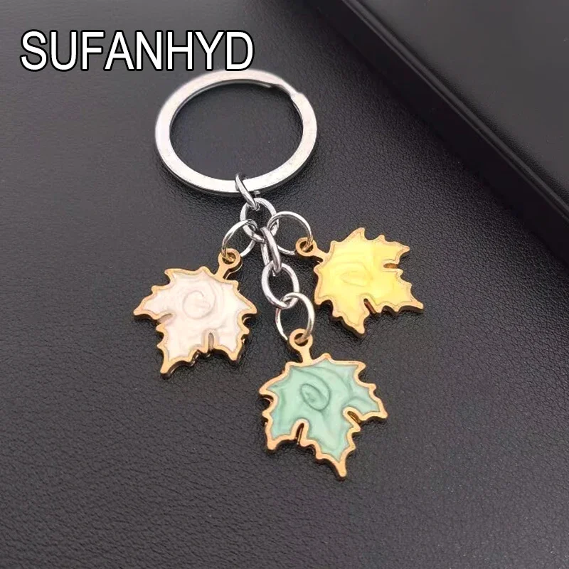 Beautiful Maple Leaf Keychain for House Enamel Plant Key Rings for ...