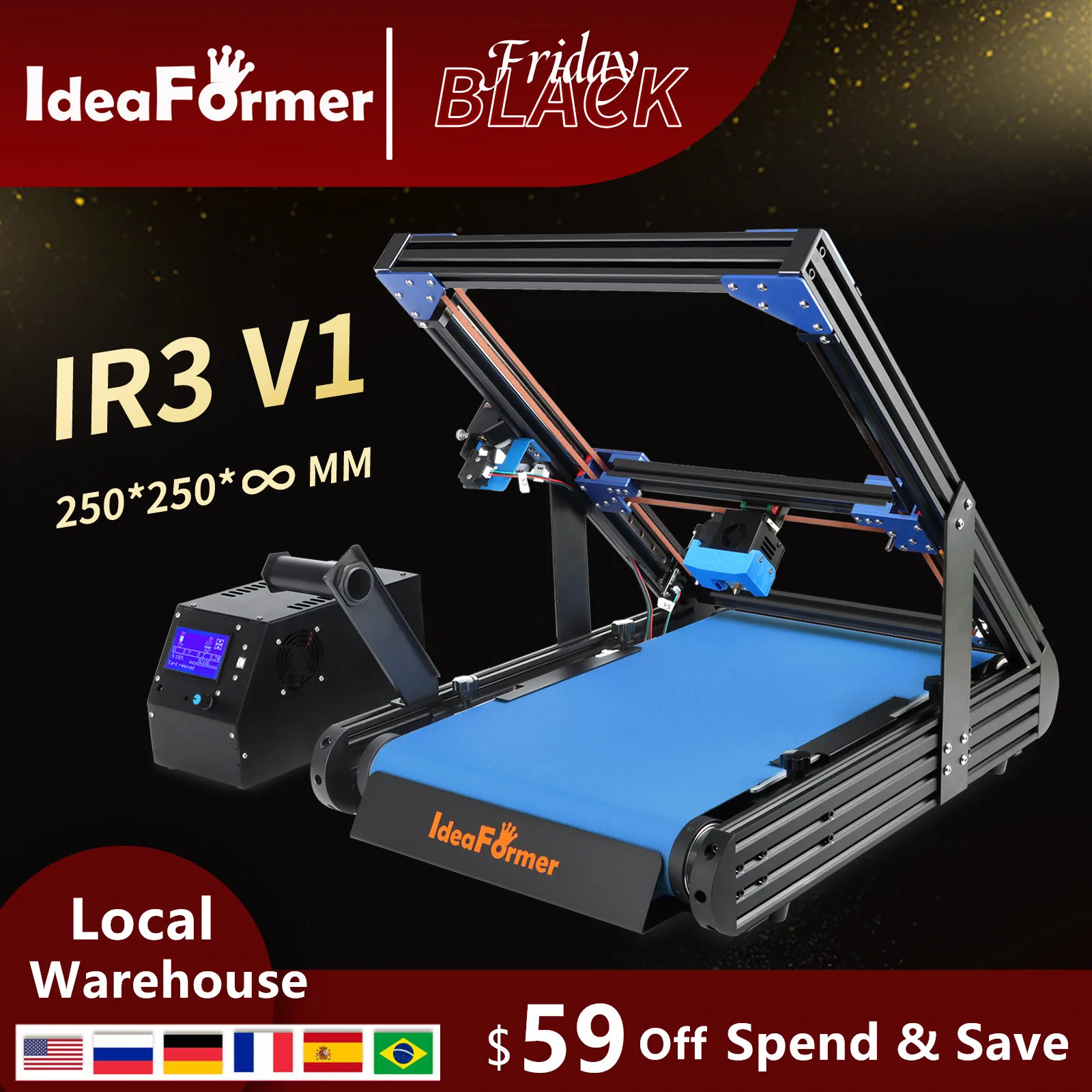 Ideaformer Ir3 V1 3d Printer Fdm 250*250mm Infinite Z-axis Printing ...