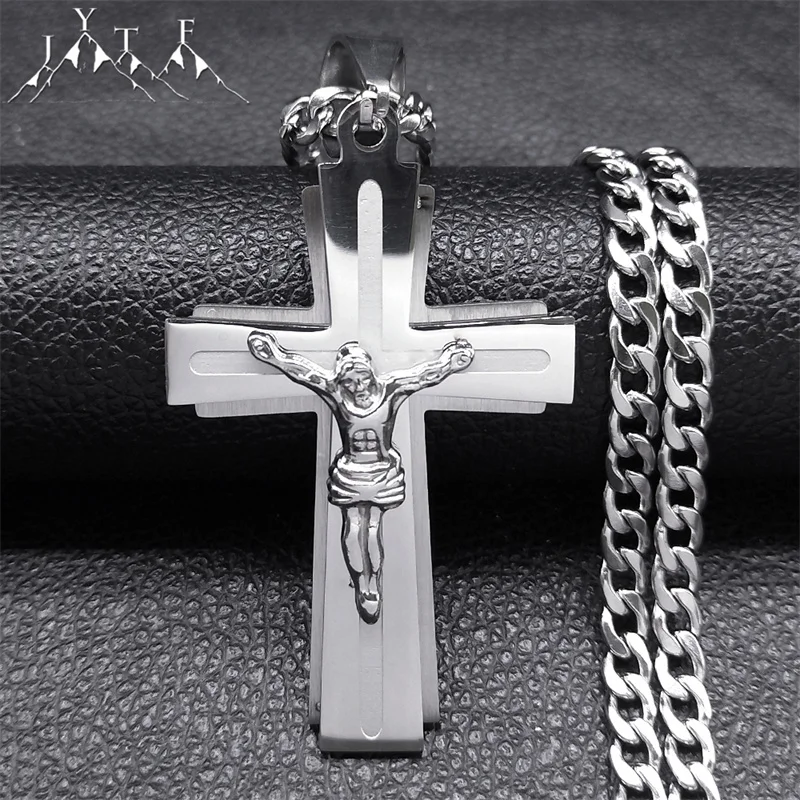 Collar-de-Cruz-de-Jes-s-para-hombres-y-mujeres-cadena-de-acero ...