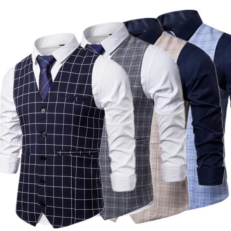 Plaid Striped Vest Men Business Wedding Party Dress Tops Fashion ...