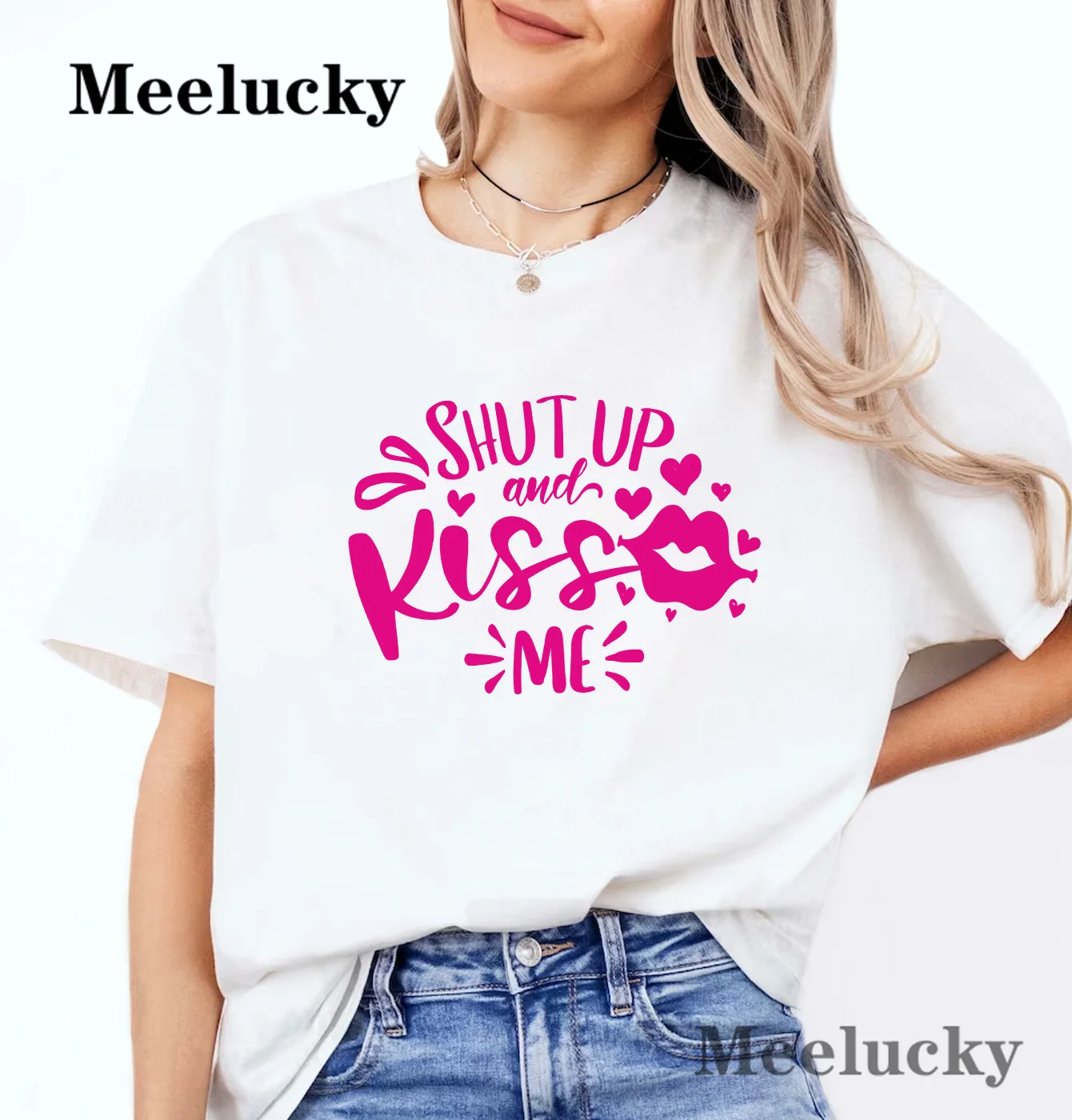 Kiss-Me-Women-Letter-Printing-T-Shirt-Fashion-Round-Neck-Clothing ...