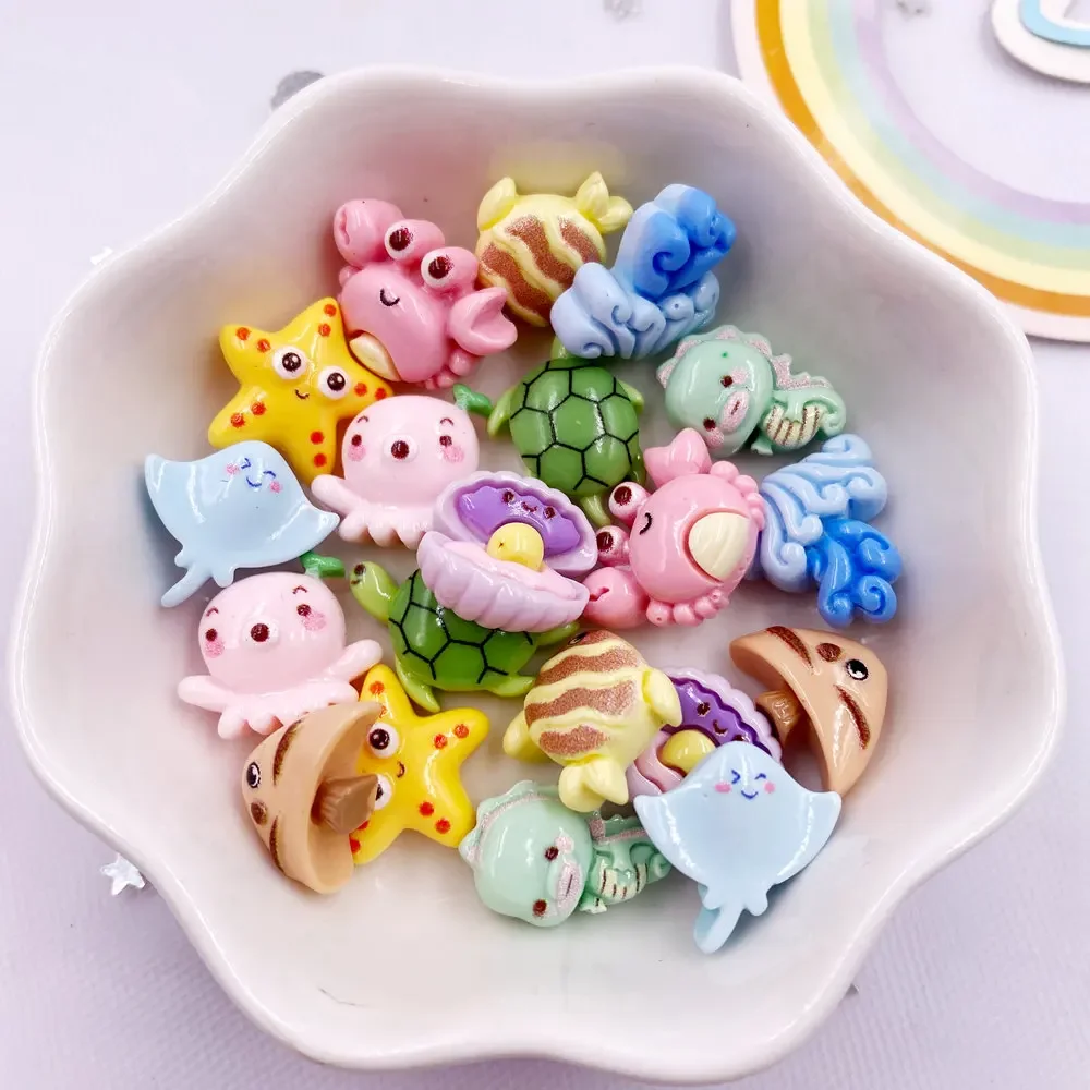 30pcs Colorful Resin Mini Turtles Crabs Fish Starfish Seahorses Seaweed ...