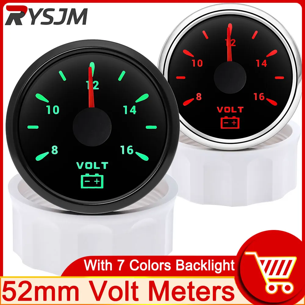 52mm Voltmeter Marine Voltage Gauge Boat Car Volt Gauge 7 Colors ...