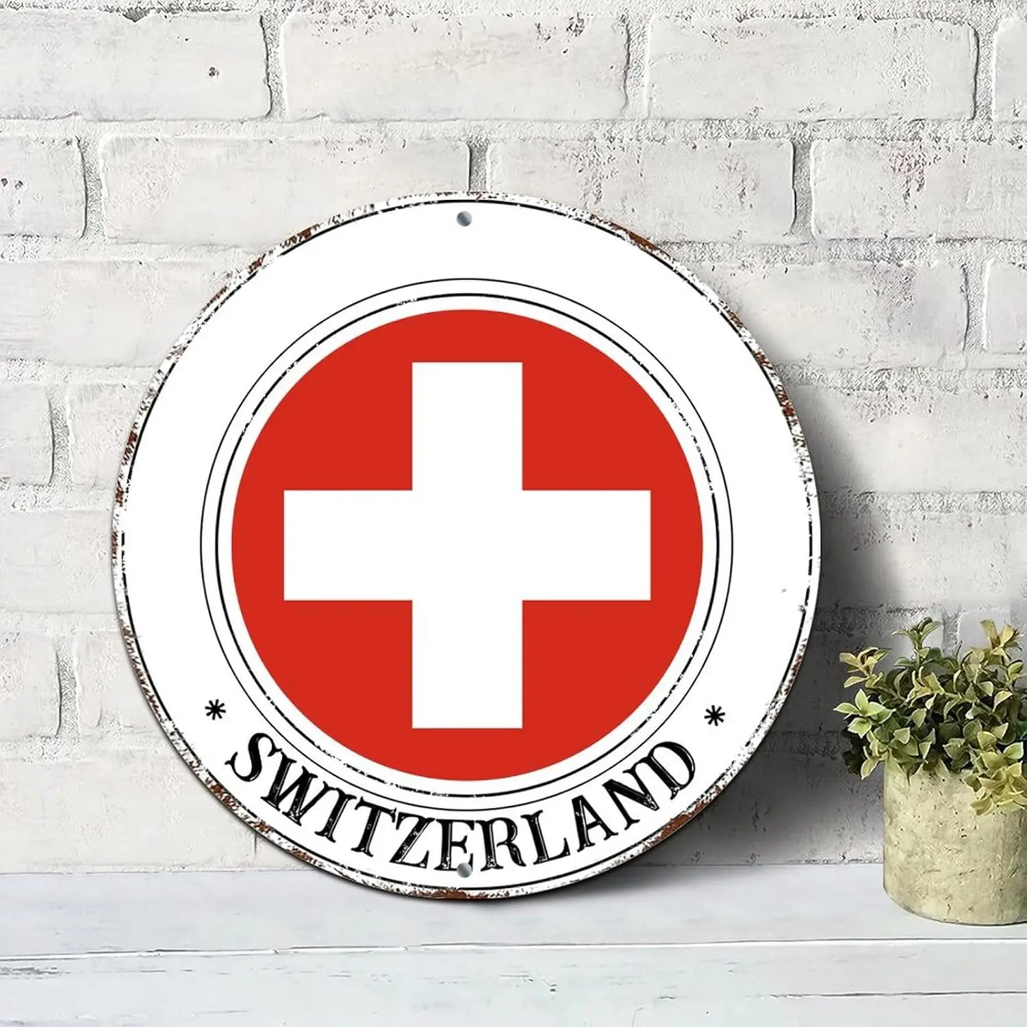 Panneaux de drapeau de suisse, panneaux ronds en étain en métal ...