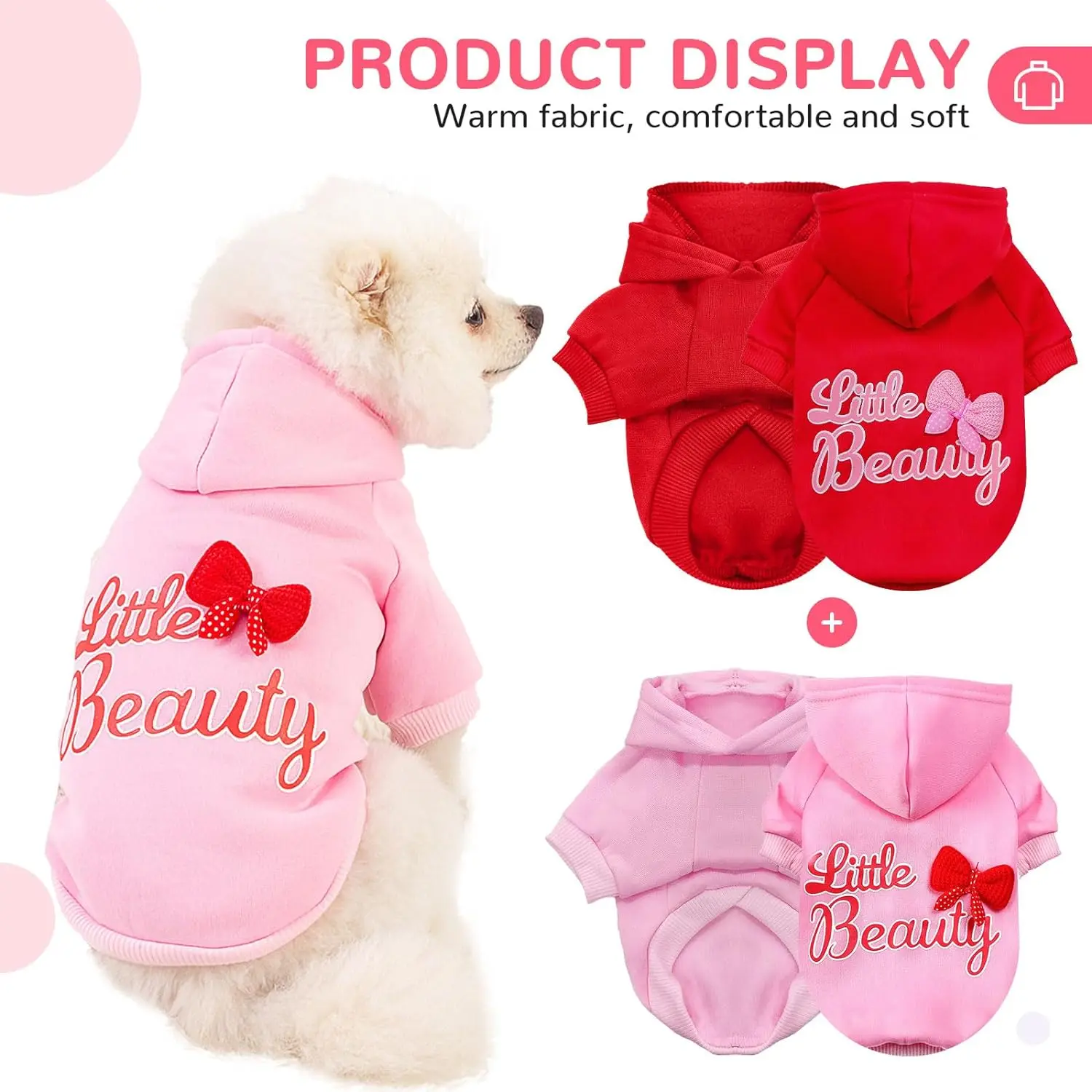 Fleece Lined Dog Hoodies Cute Girl Dog Sweatshirt Spring Winter Doggie ...