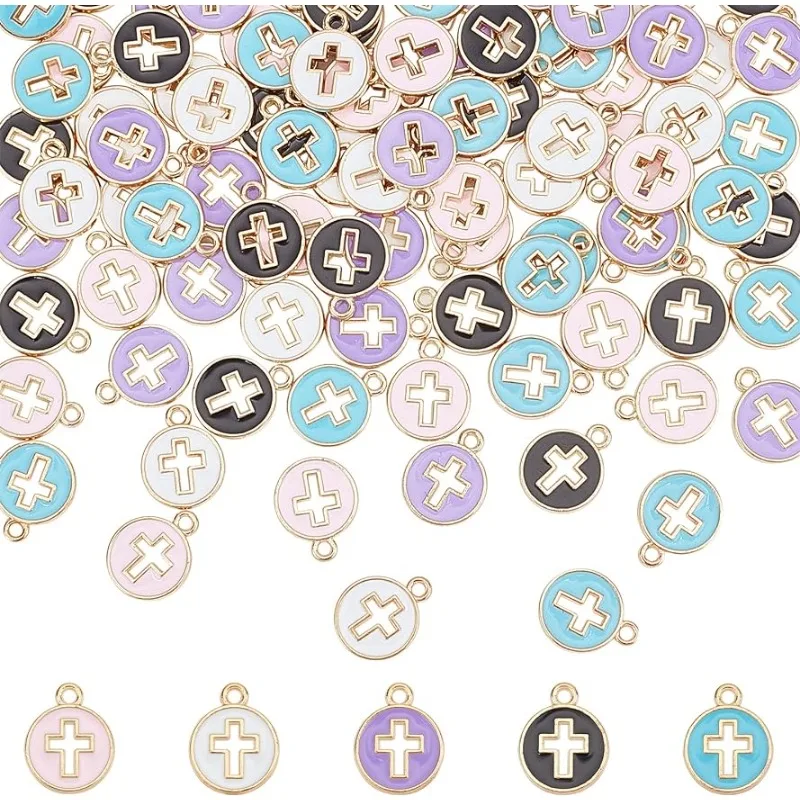 100-Pcs-Enamel-Cross-Charms-Mini-Crosses-Pendants-Light-Gold-Plated ...