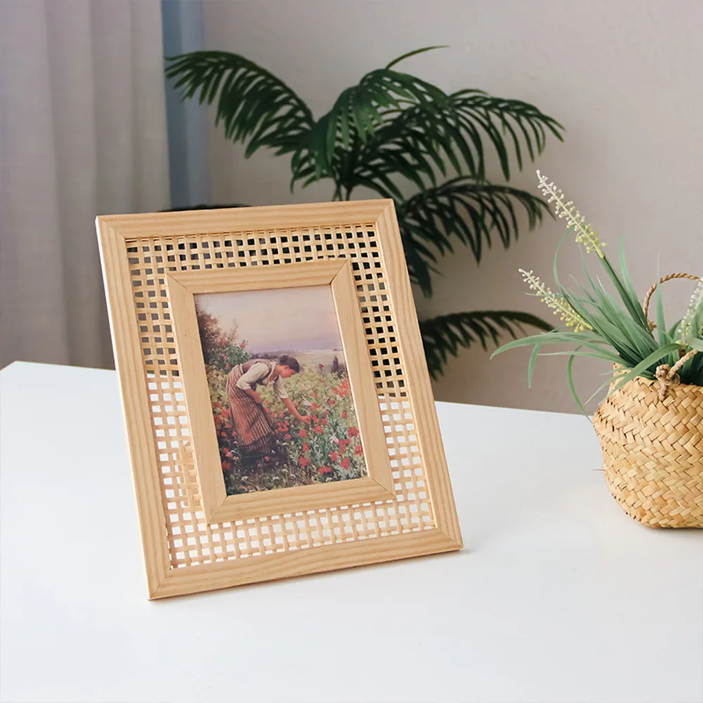 Solid Wood Rattan Woven Photo Frame Rectangular Solid Wood Rattan Woven ...