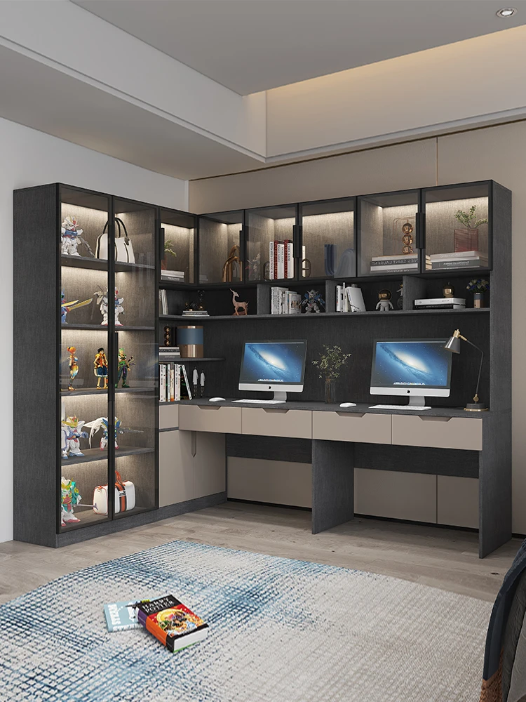 Bookcase And Desk Integrated Corner Learning Desk Desk Top Double ...