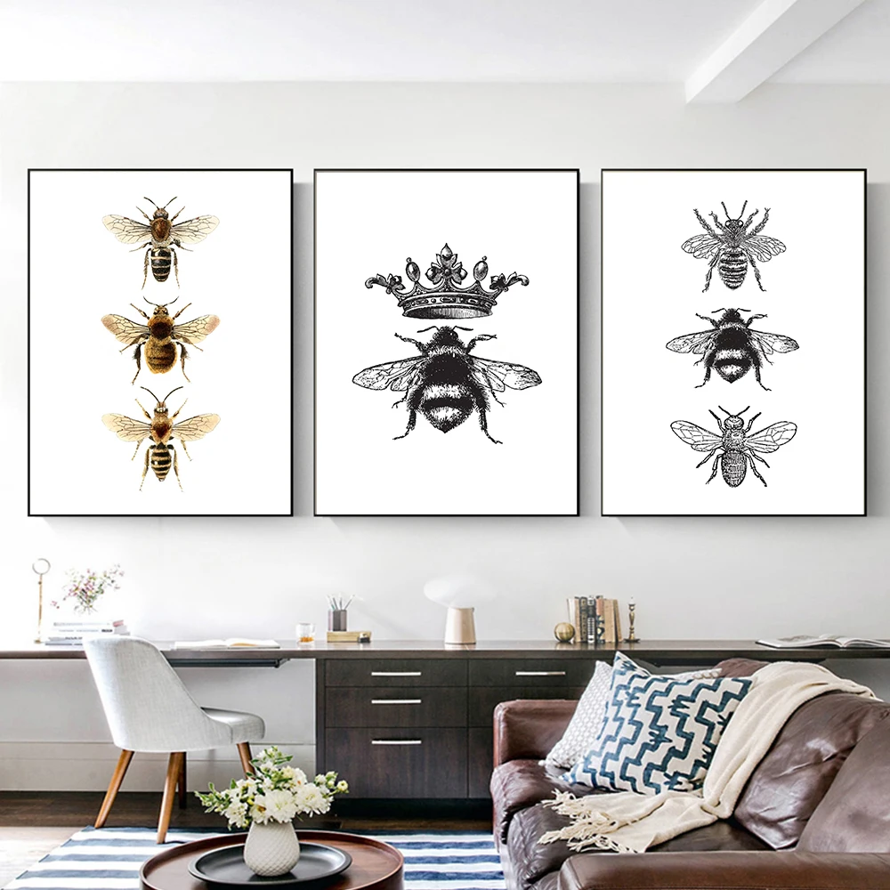 Retro-Black-and-White-Canvas-Painting-Poster-Print-Nordic-Fashion-Crown ...