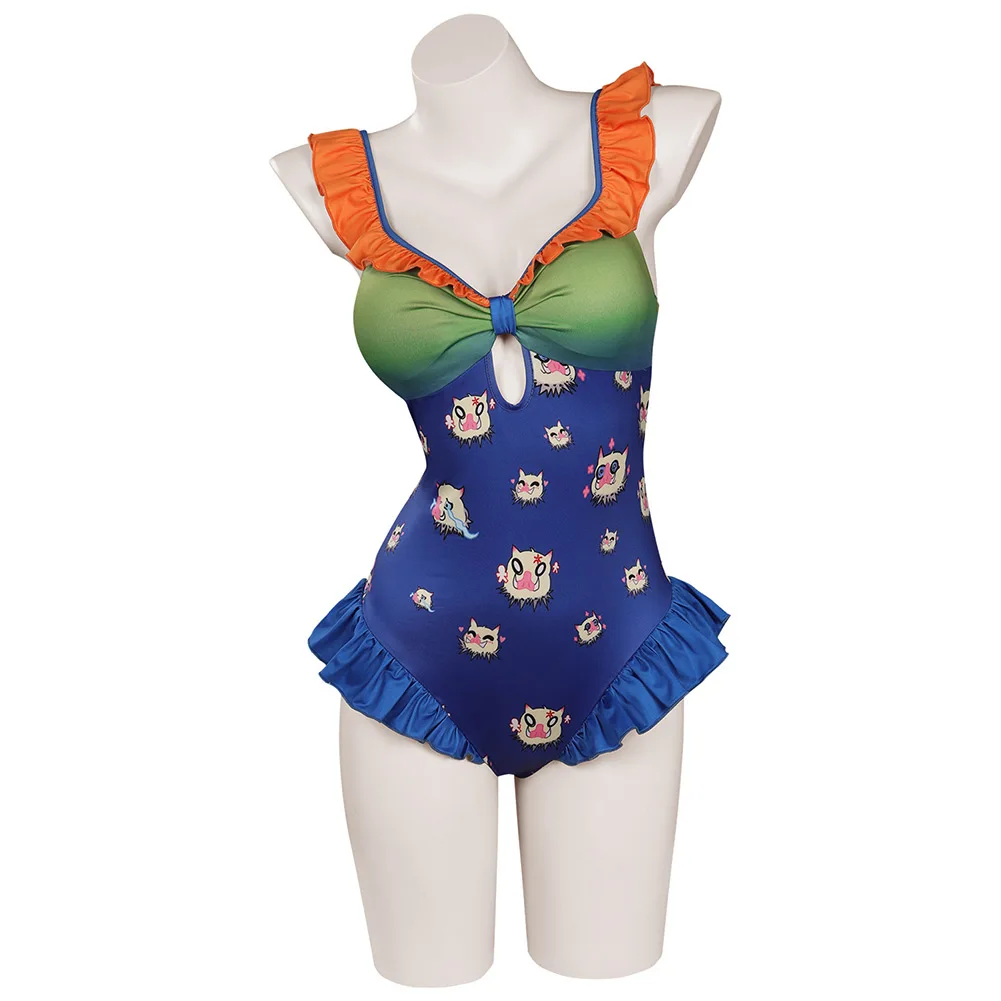 Anime Demon Slayer Hashibira Inosuke Swimsuit Cosplay Costume ...