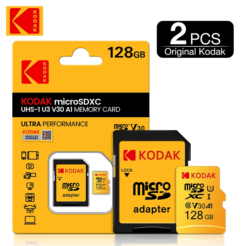2pcs-Kodak-U3-Micro-SD-card-32GB-64GB-128GB-SDXC-SDHC-class-10-Flash ...