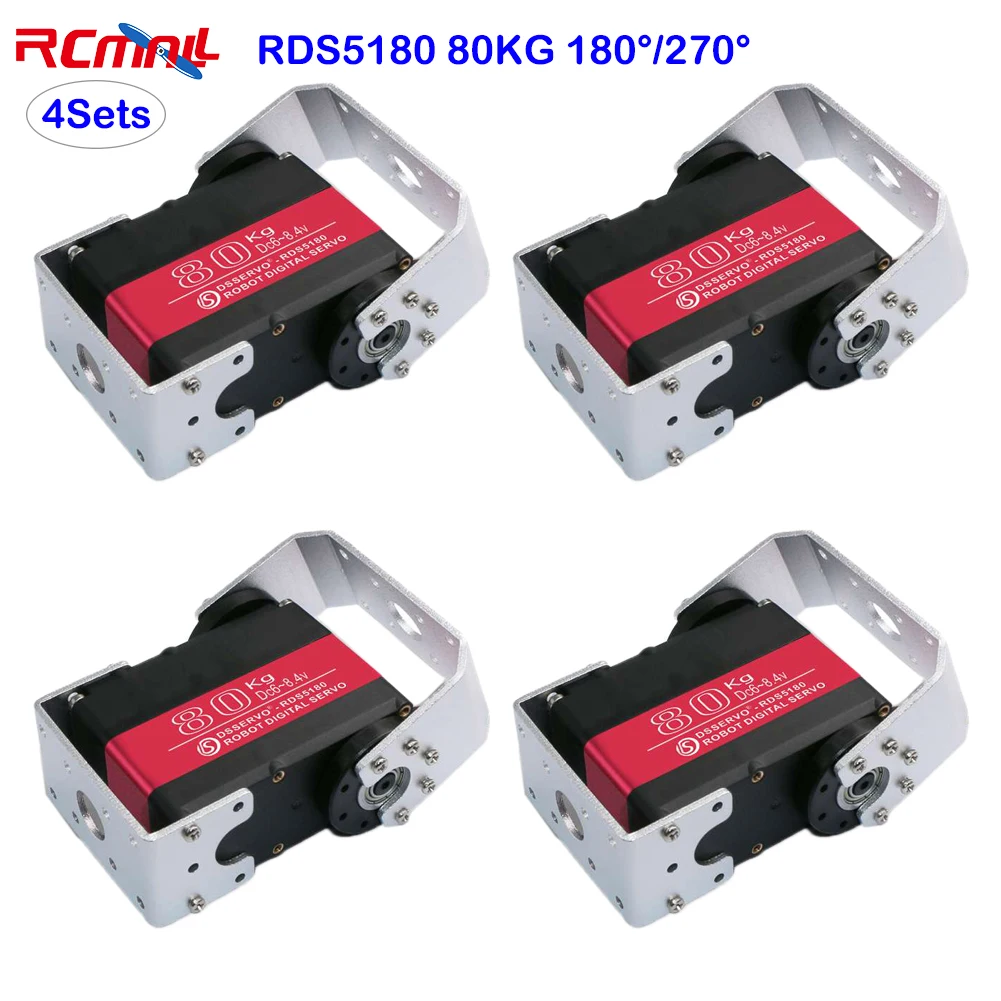 RCmall 4 Sets RDS5180 80KG Digital Metal Robotic Servo 180/ 270 Degree ...