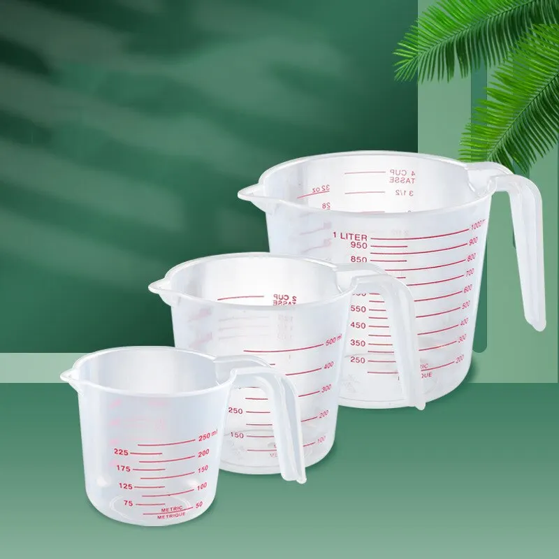 3 Pcs 250-500-1000 Ml Plastic Transparent Graduated Measures Cup Household Kitchen Baking ...