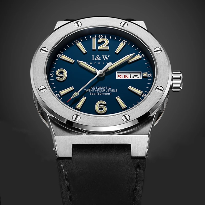 Relojes IW plateados y azules para hombre, reloj automático luminoso ...