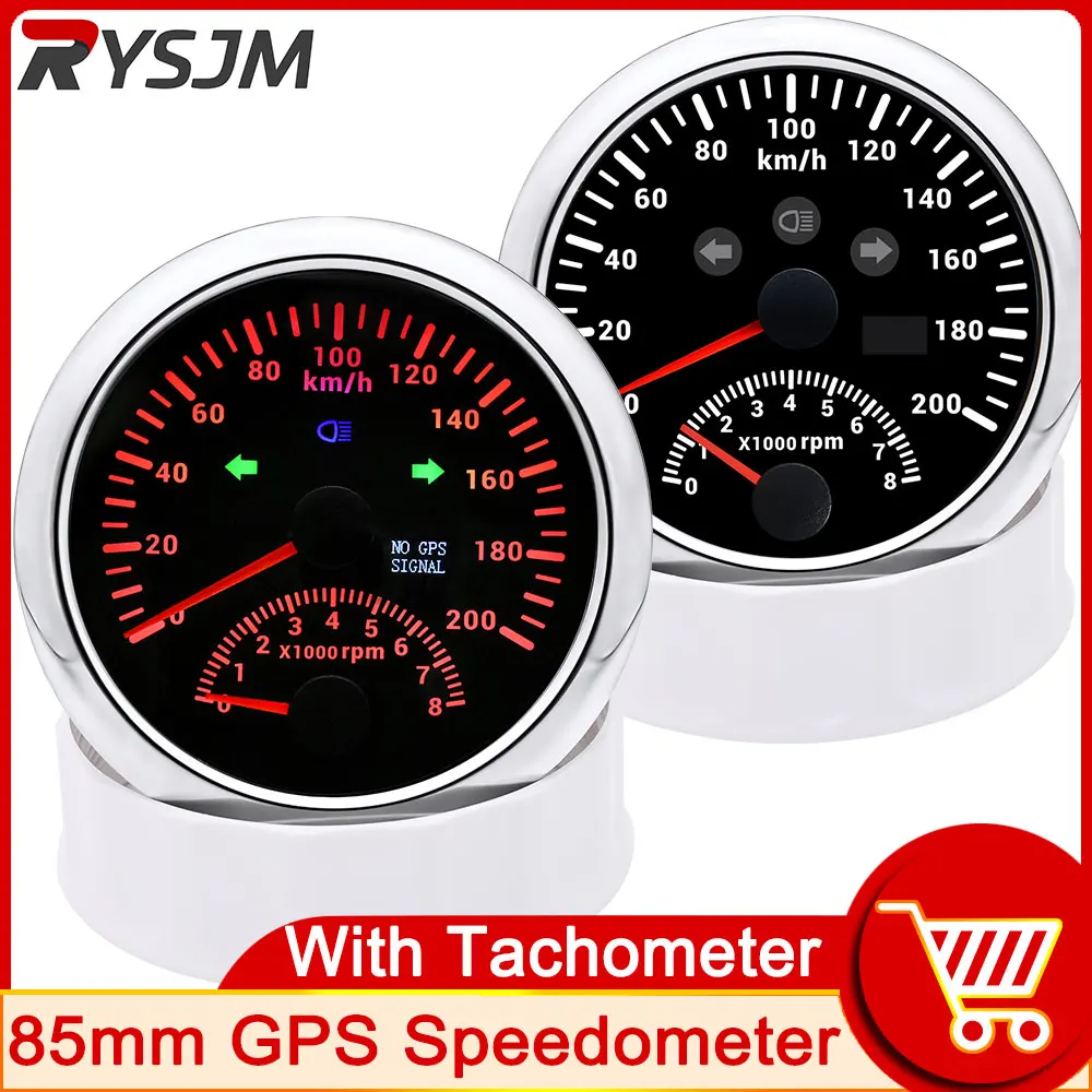 Hd 85mm Tachometer 8000 Rpm 200 Km/h Gps Speedometer 2 In 1 Gauge With ...